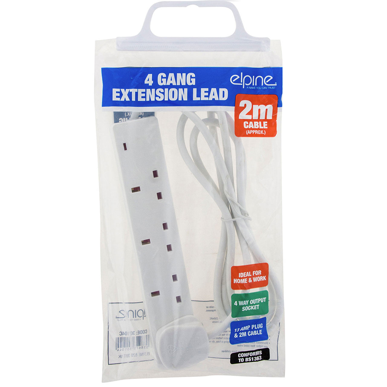Elpine 4 Gang 2m Extension Lead Cable from Camperite Leisure